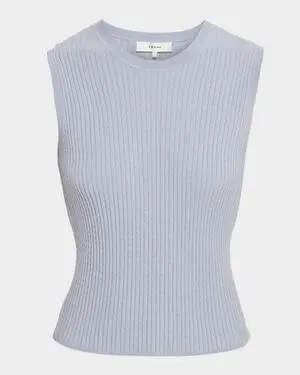 FRAME The Fine Cable-knit Sleeveless Top - Grey Blue