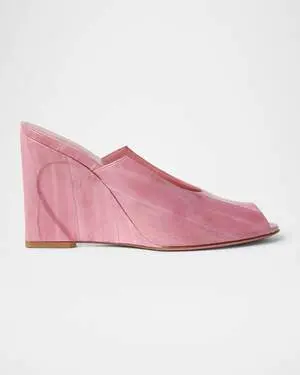 Fendi Eel Leather Peep-Toe Mules - Indian Pink