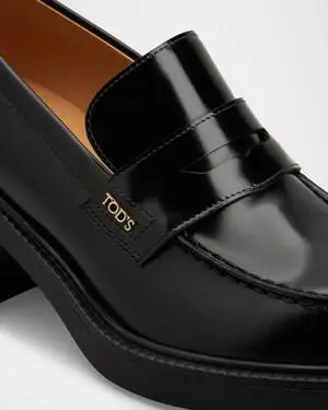 TOD & APOS;S Gomma Leather Block-heel Penny Loafers - Black