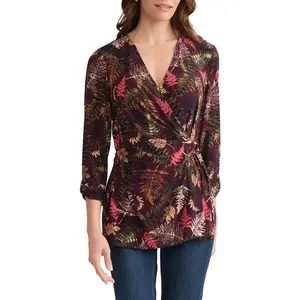 Jones New York Leaf Print Wrap Top
