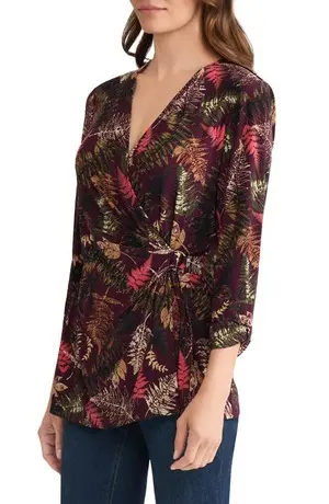 Jones New York Leaf Print Wrap Top
