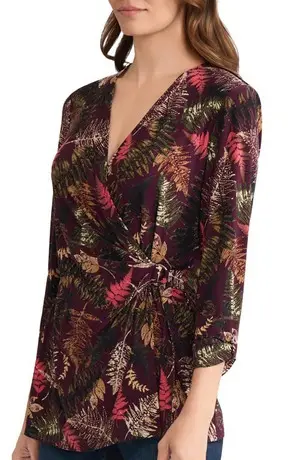 Jones New York Leaf Print Wrap Top