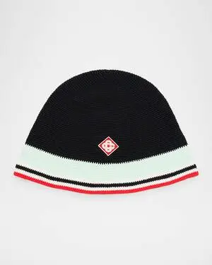 Casablanca Monogram Stripe-trim Crochet Beanie Hat - Black Multi