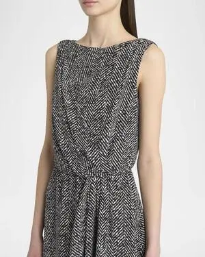 Dolce & Gabbana Draped Chevron Crepe Midi Dress - White Black Print