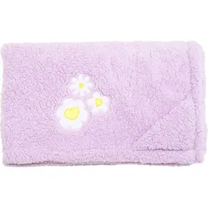 MIMISH Happy Daisies Stripes Reversible Fleece Baby Blanket - Lilac