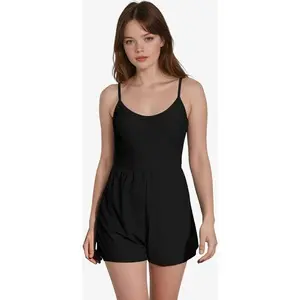 CALYSA Ivy Short Swim Romper With Built-in Bra And Hidden Shorts - Black