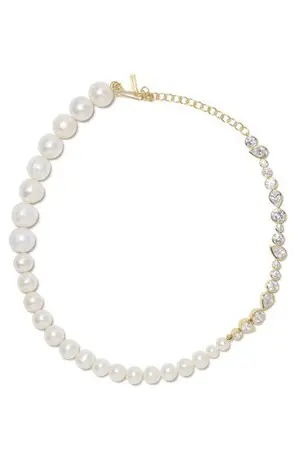 Completedworks Freshwater Pearl & Cubic Zirconia Necklace - 18ct Gold Plated