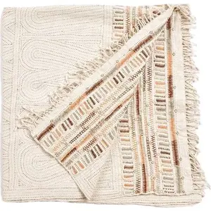 STUDIO VARIOUSLY Unah Coral Fully Hand Embroidered Handwoven Organic Cotton Throw - Brown