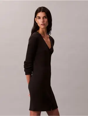 Calvin Klein Cotton Ribbed Knit Duster - Black