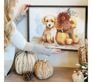 SINCERE SURROUNDINGS 24' Puppy Sunflower Pumpki Ns Thin Frame - One-color
