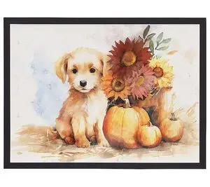 SINCERE SURROUNDINGS 24' Puppy Sunflower Pumpki Ns Thin Frame