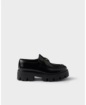 Prada Brushed Leather Loafers - Black