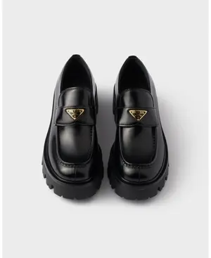 Prada Brushed Leather Loafers - Black