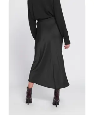 ELLE COLLECTION Satin Midi Skirt - Black
