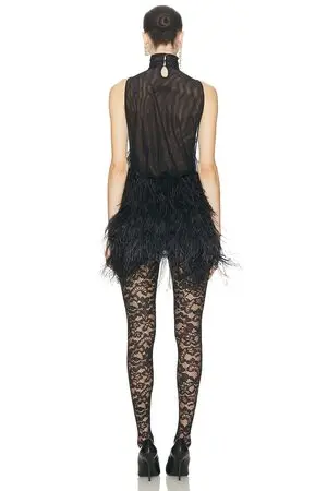 Attico Feathers Embroidered Dress - Black