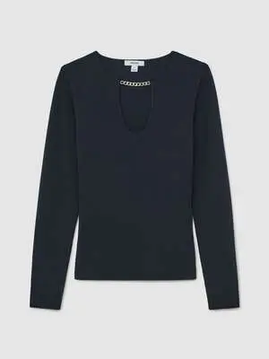 REISS Tilly Keyhole Knit Top With Chain Detail
