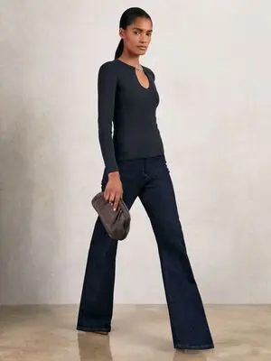 REISS Tilly Keyhole Knit Top With Chain Detail