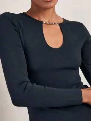 REISS Tilly Keyhole Knit Top With Chain Detail