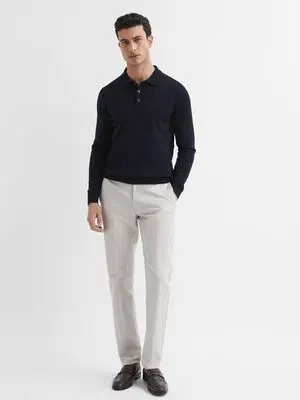 REISS Trafford Merino Wool Polo Shirt - Navy