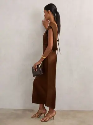 REISS Alula Petite Satin Draped Open-back Dress - Bronze