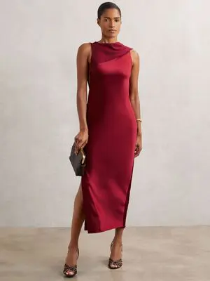 REISS Alula Petite Satin Draped Open-back Dress - Red