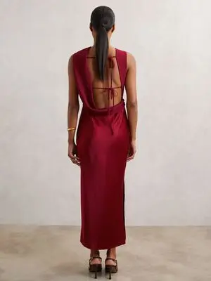 REISS Alula Petite Satin Draped Open-back Dress - Red