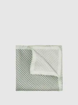 REISS Ottavio Geo Chain Detail Pocket Square Sage