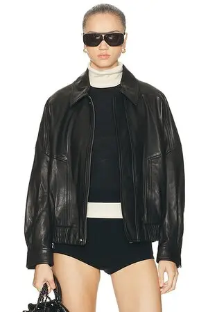 Nour Hammour Dalma Relaxed Leather Jacket - Black