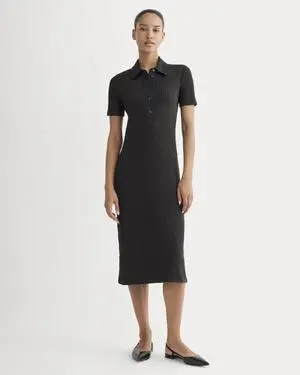 Everlane Cozy Rib Polo Midi Dress - Black