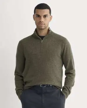 Everlane Quarter Zip Cashmere Sweater - Heathered Army Green