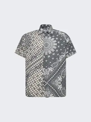 Rhude Split Gingham Bandana Button Up Shirt And White - Black