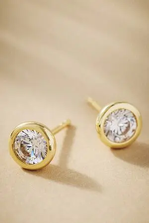 Shashi Bezel Solitaire Stud Earrings - Gold