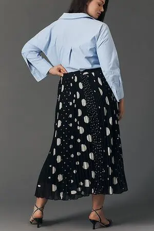 Maeve Sheer Pleated Maxi Skirt - Black Dot