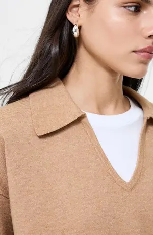 French Connection Sloane Johnny Collar Pullover - Camel Melange