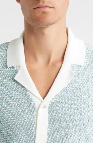 BOSS Iconico Texture Knit Camp Shirt - Light/pastel Blue