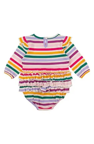RUFFLEBUTTS Striped Bodysuit With Ruffle Detail