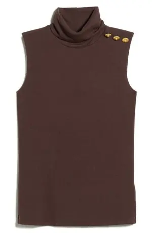 L'AGENCE Ceci Sleeveless Turtleneck Sweater - Dark Java/gold