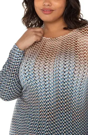 LIVERPOOL Abstract Print Boat Neck Long Sleeve Top