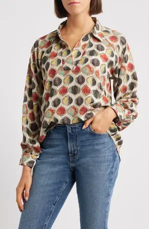 APNY Printed Long-sleeve Top - Brown Multi