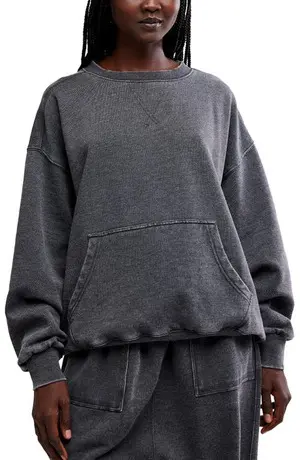 Free People Intimately Fp Slow It Down Oversized Cotton-blend Sweatshirt - Black
