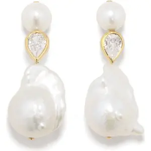 Completedworks Baroque Pearl And Cubic Zirconia Drop Earrings - 18ct Gold Plated