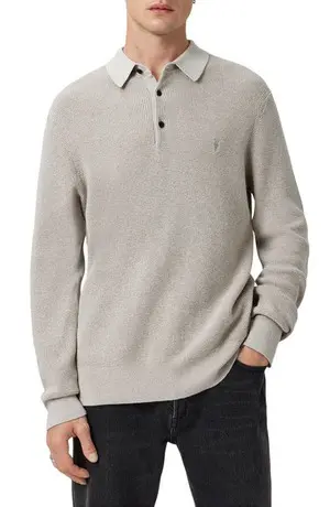 ALLSAINTS Waffle Knit Polo - Light Grey
