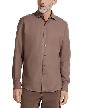 Zegna Cashco Regular Fit Shirt - Brown Mélange