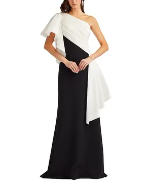 Tadashi Shoji Santa Fe Draped Flounce Gown - White/black