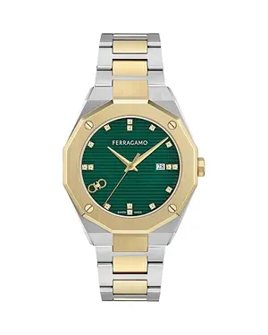 FERRAGAMO Edge Diamond Watch, 40mm - Green/two Tone