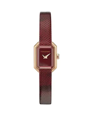 FERRAGAMO Crystal Petite Leather Watch - Red/red
