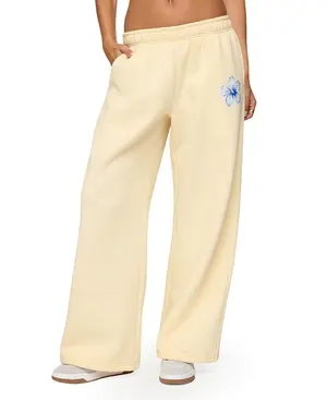 EDIKTED Tropical Bloom Sweatpants - Yellow