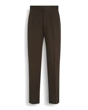 Zegna Cotton And Wool Pleated Pants - Dark Brown