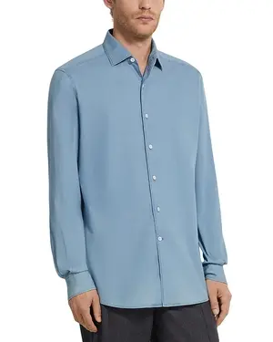 Zegna Cotton Regular Fit Button Down Shirt - Light Blue