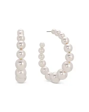 Ettika Bubble Graduated Medium Hoop Earrings - Pearl